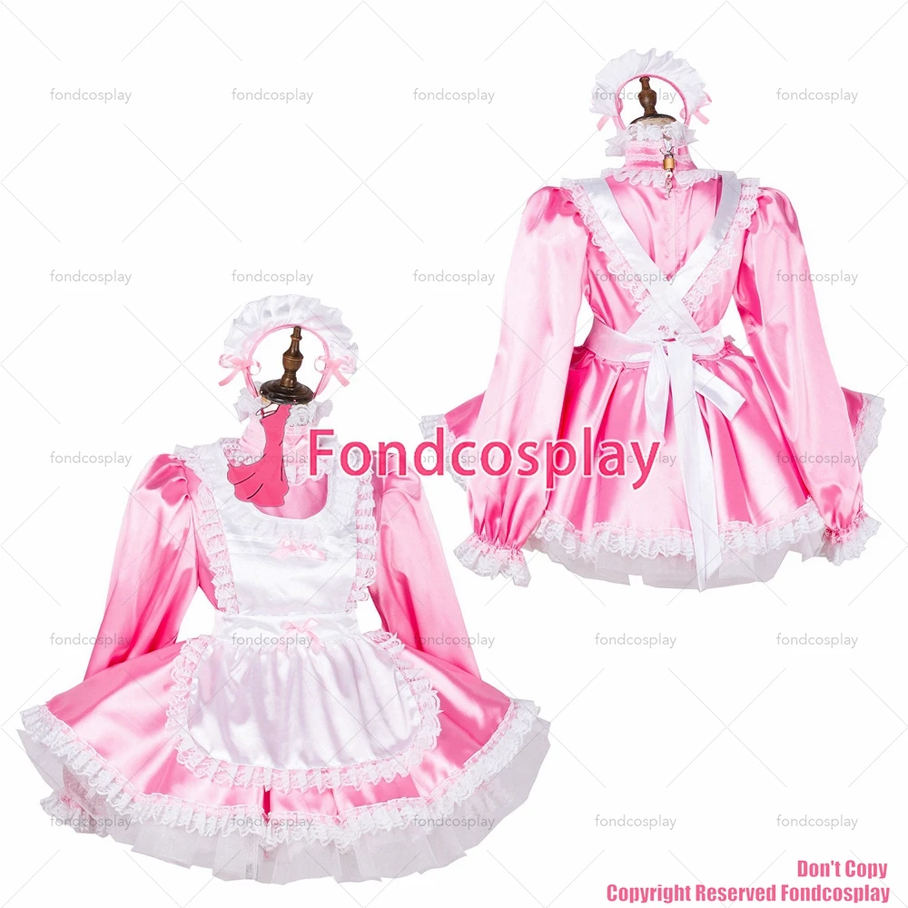 Fondcosplay erwachsene sexy kreuz dressing sissy maid kurze abschließbar rosa satin kleid ...