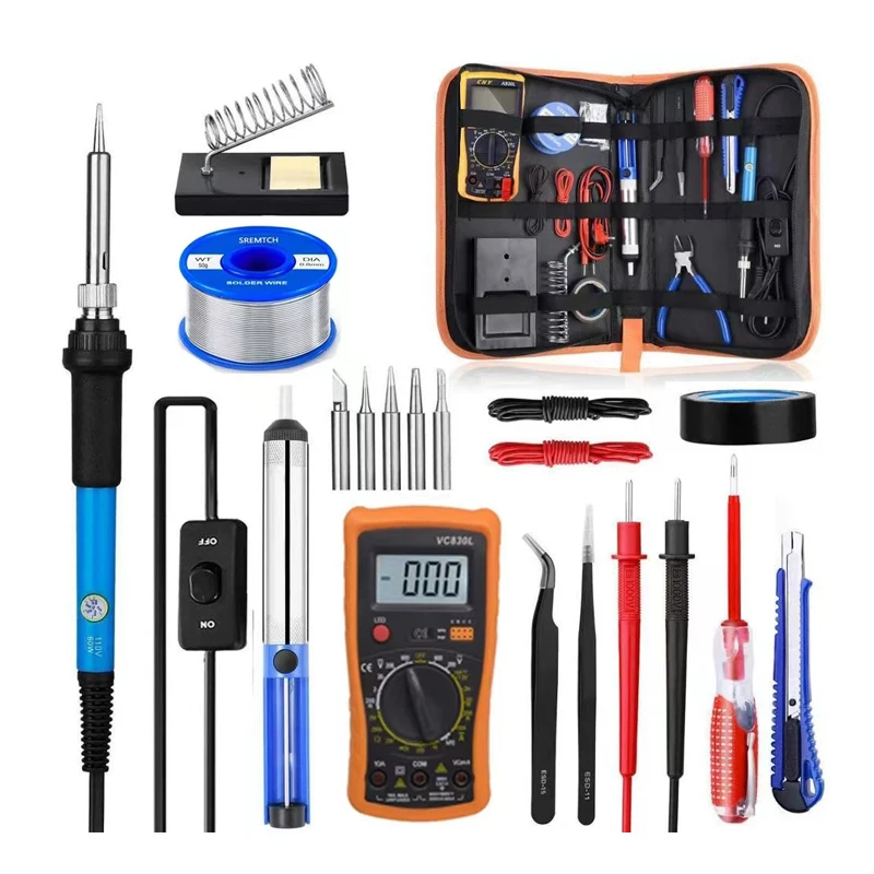 60W-temperature-control-kit-multimeter-electric-soldering-iron-set-110V ...