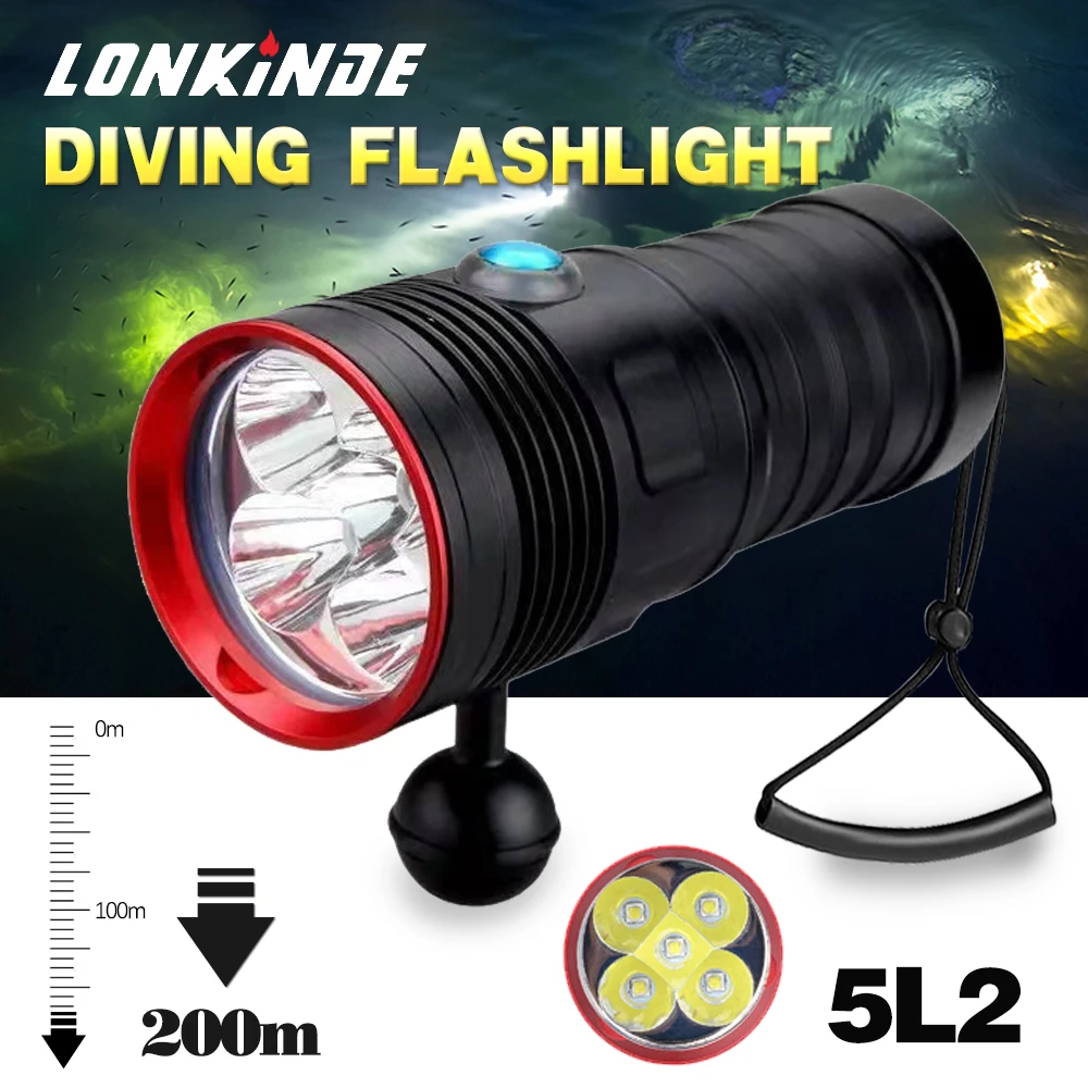 IPX8-Waterproof-Professional-Diving-Flashlight-5L2-Underwater-200M ...