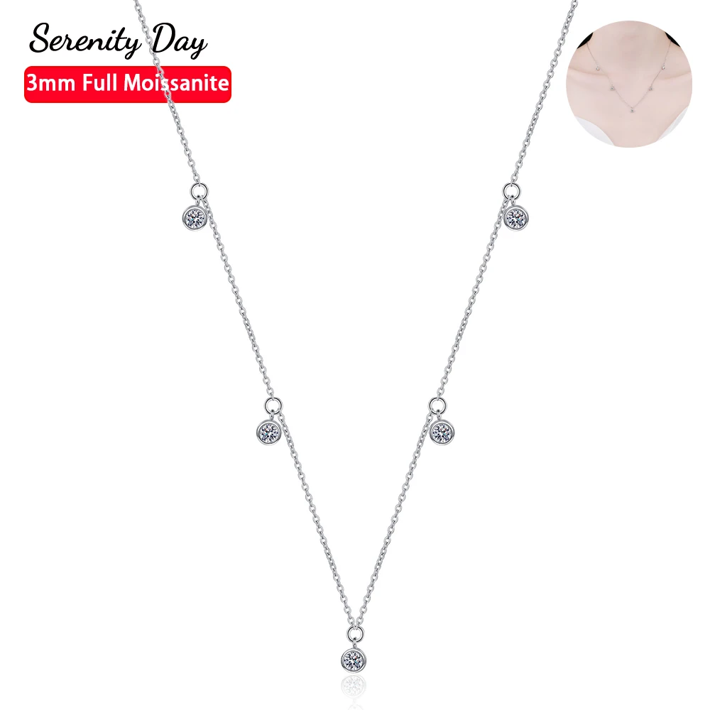 Real D Color 5 Stones 3mm Full Moissanite Bubble Necklace For Women S925 Sterling Silver Full ...