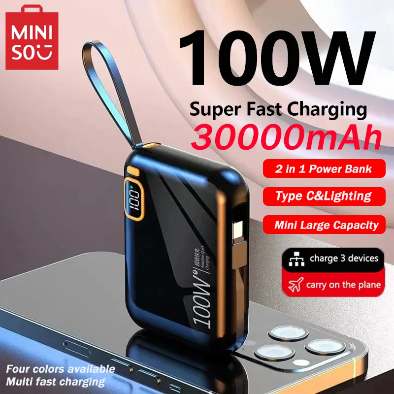 MINISO-Portable-Power-Bank-PD100W-30000mah-Detachable-USB-to-TYPE-C ...