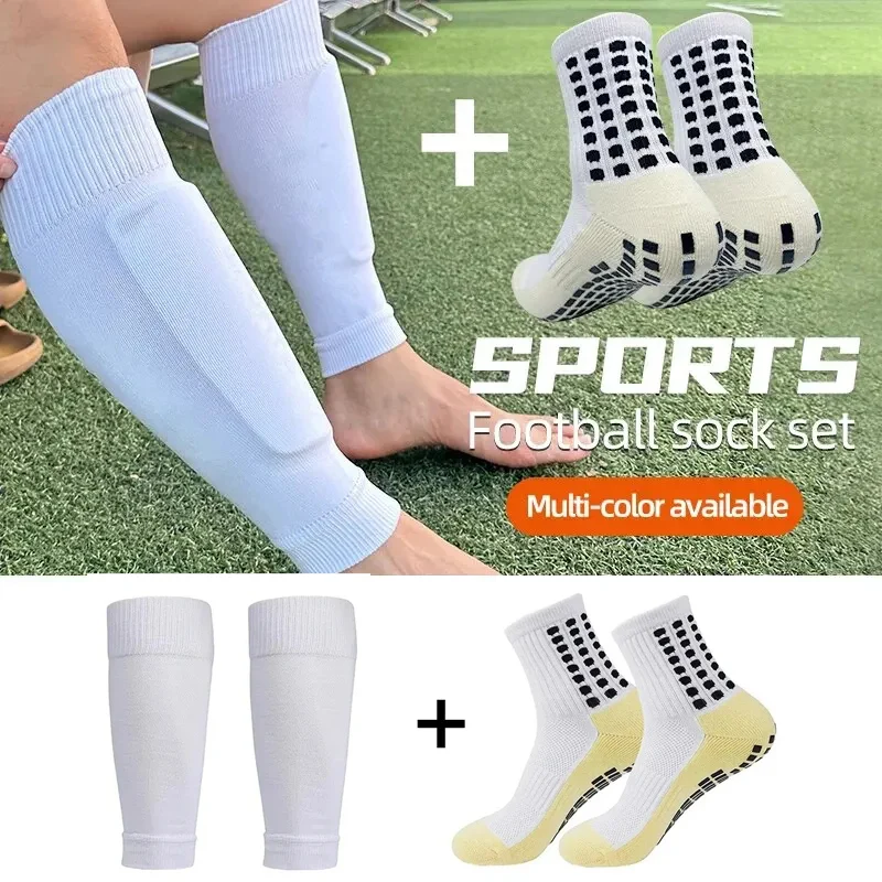 2-Pairs-Set-Men-Football-Socks-and-Knee-Pads-Calf-Sleeves-Adult-Youth ...