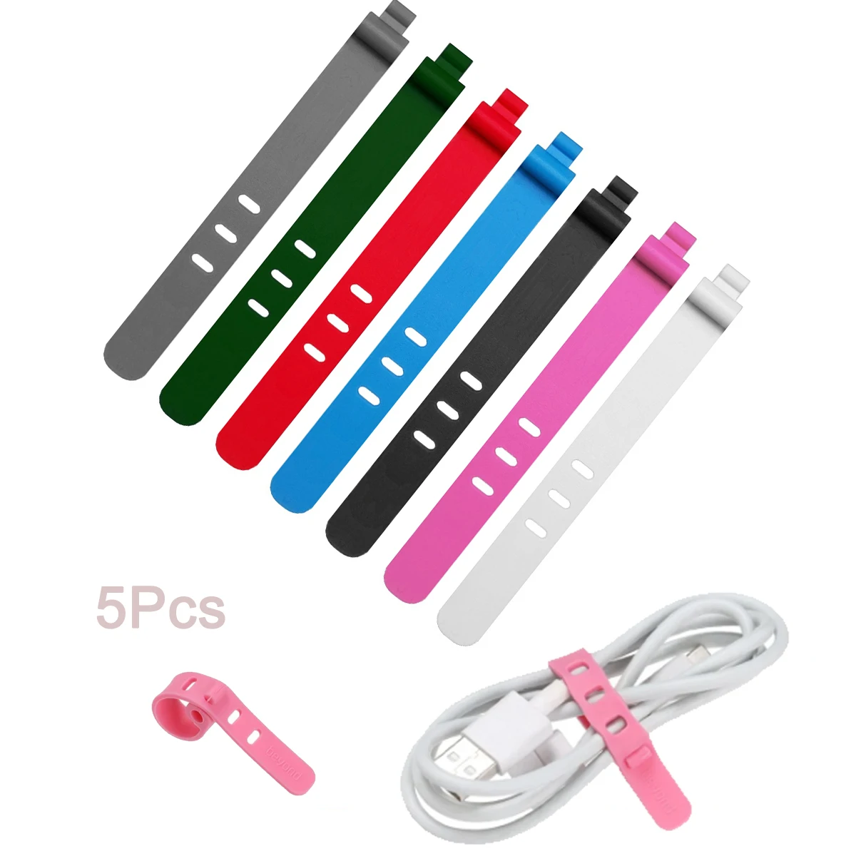 5PCS-4-Hole-Adjustable-Silicone-Rubber-Cable-Strap-Tape-Soft-Wire ...
