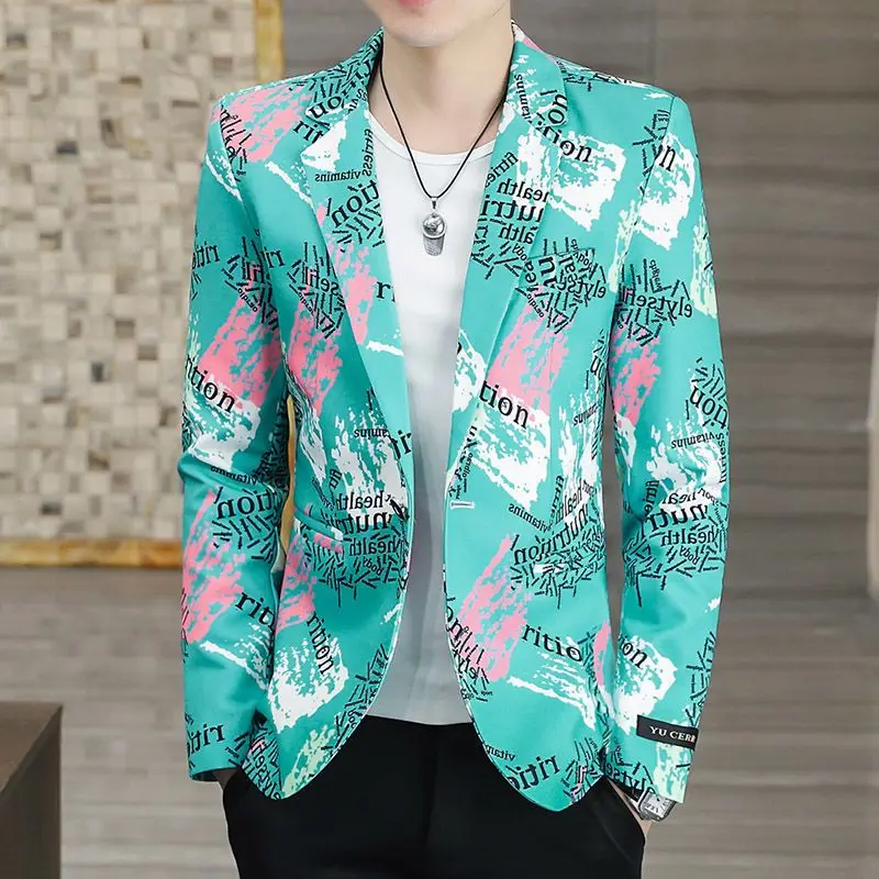 Coat Party Blue Male Blazer Fashion 2025 Luxury Designer Printed Stamp ...