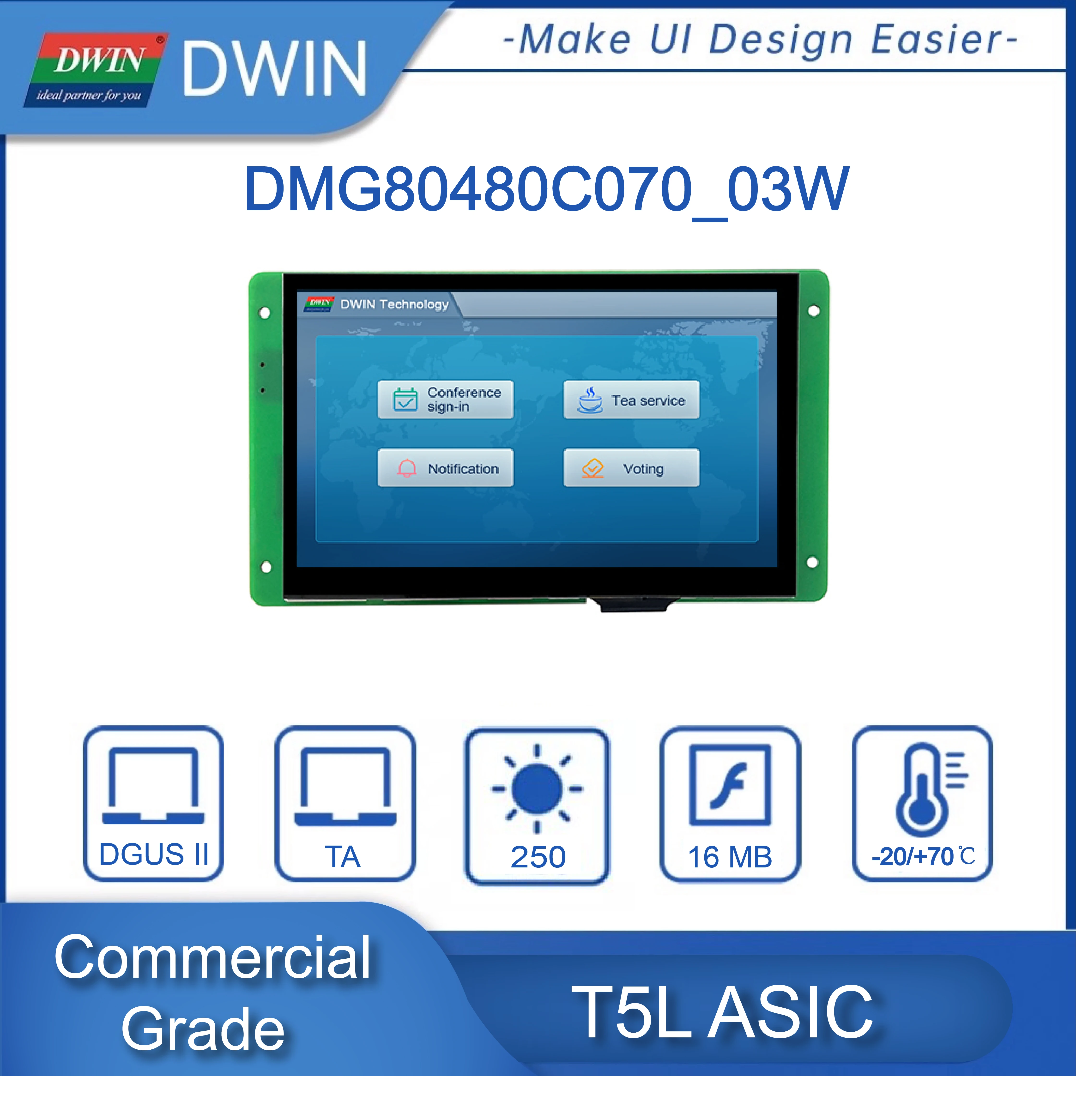 DWIN 7 Inch 800*480 HMI Intelligent TN TFT LCD Display Module CTP UART ...