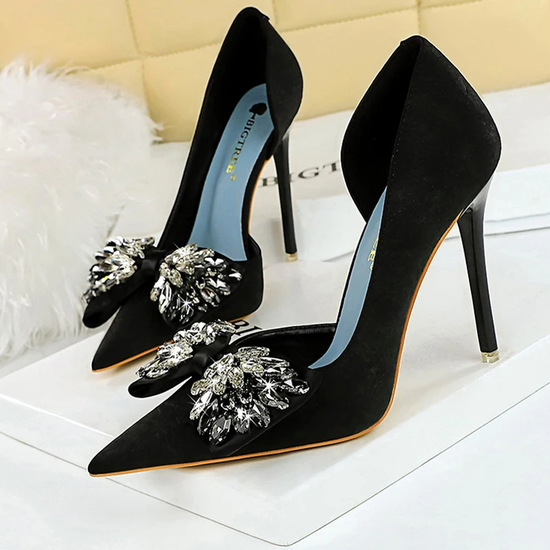 BIGTREE Shoes Rhinestone Bow Women Pumps Luxury Banquet Shoes Sexy High ...