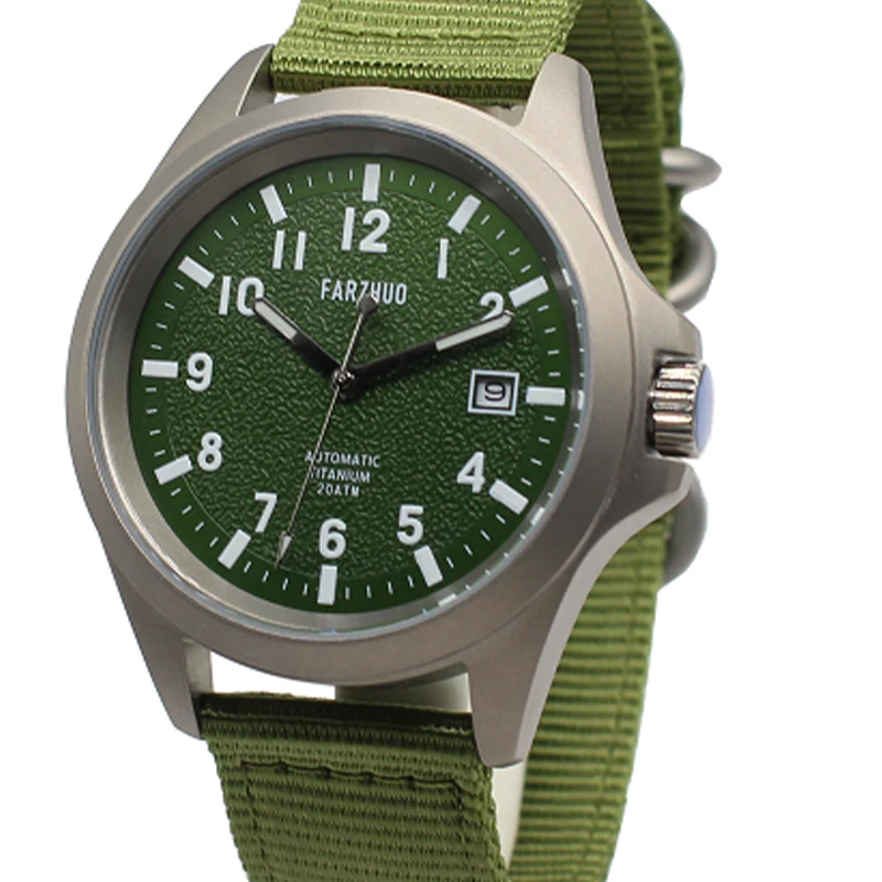 FARZHUO Automatic Watch Men's Mechanical Military Green Titanium Watch ...