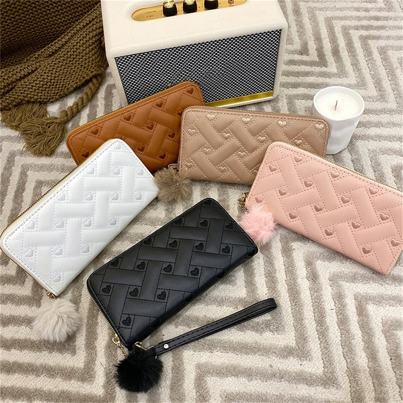 Women'S Wallet Heart Embroidery Line Clutch Long Solid Color Zipper ...