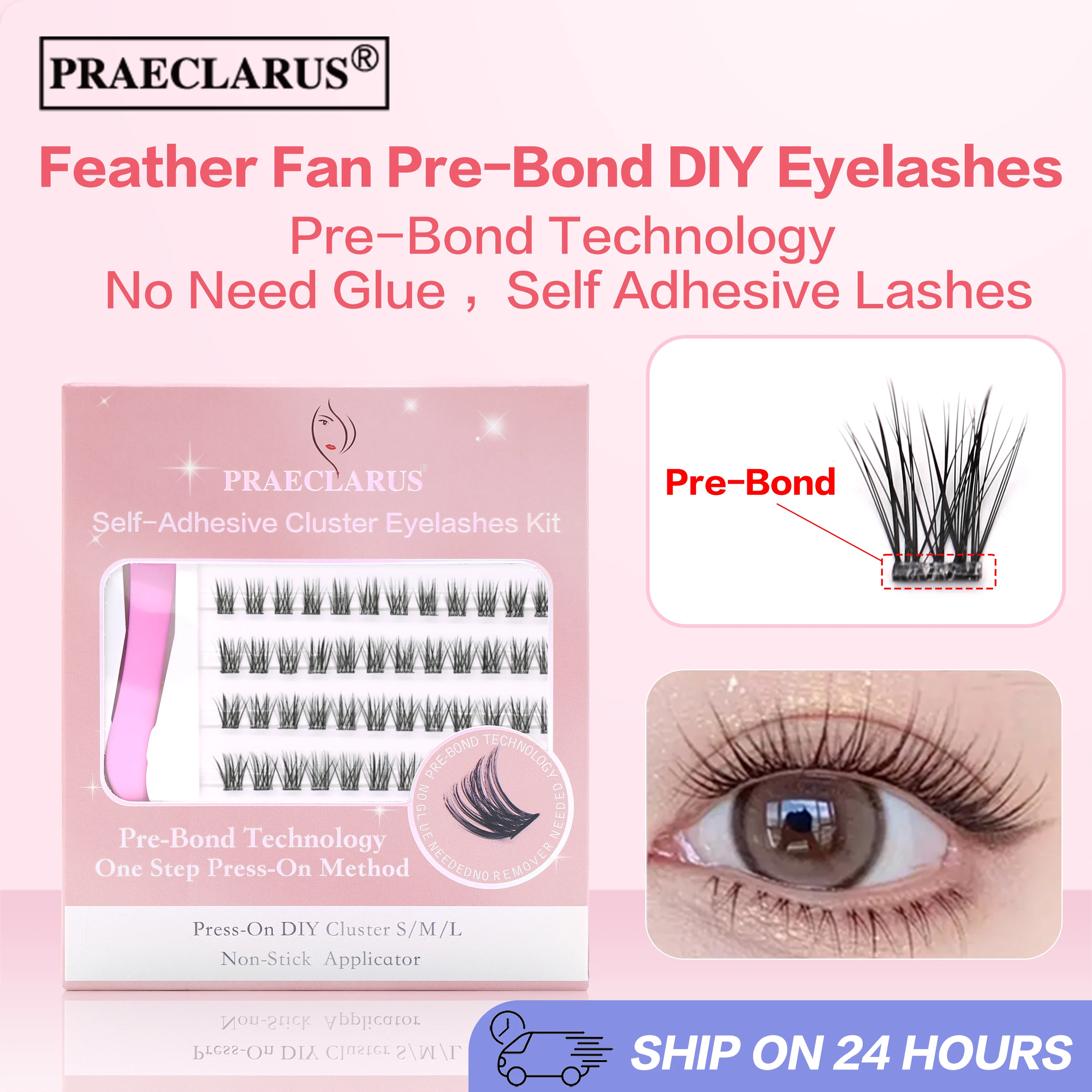 50PCS-5Lines-Feather-Fan-Self-Adhesive-Eye-lash-cluster-No-Glue-Needed ...
