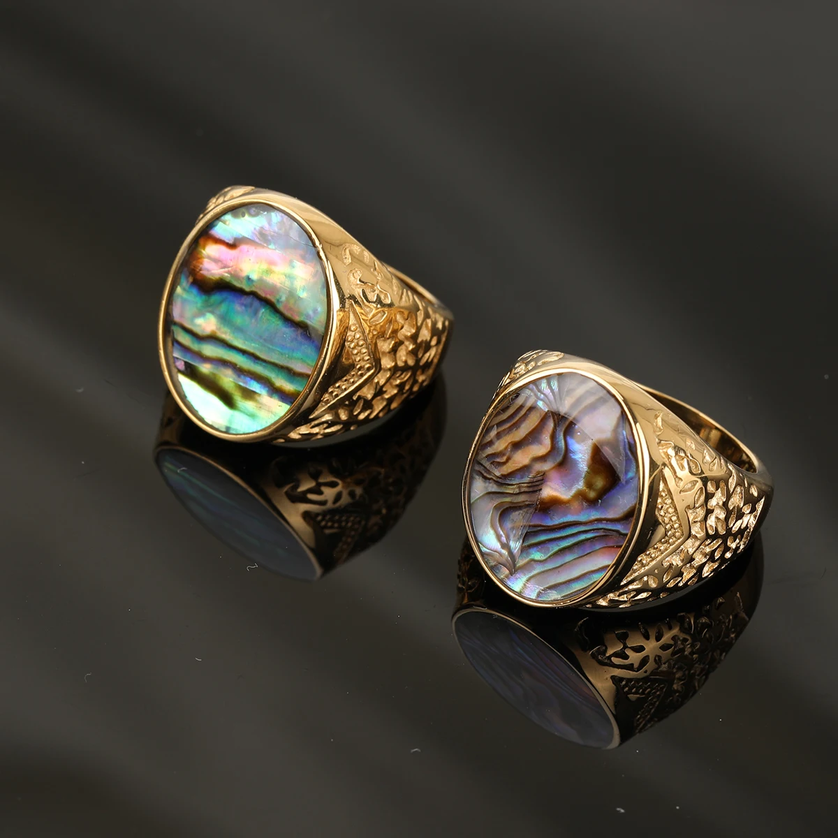 Retro Simple Stainless Steel Natural Colored Shells Rings For Men Women ...
