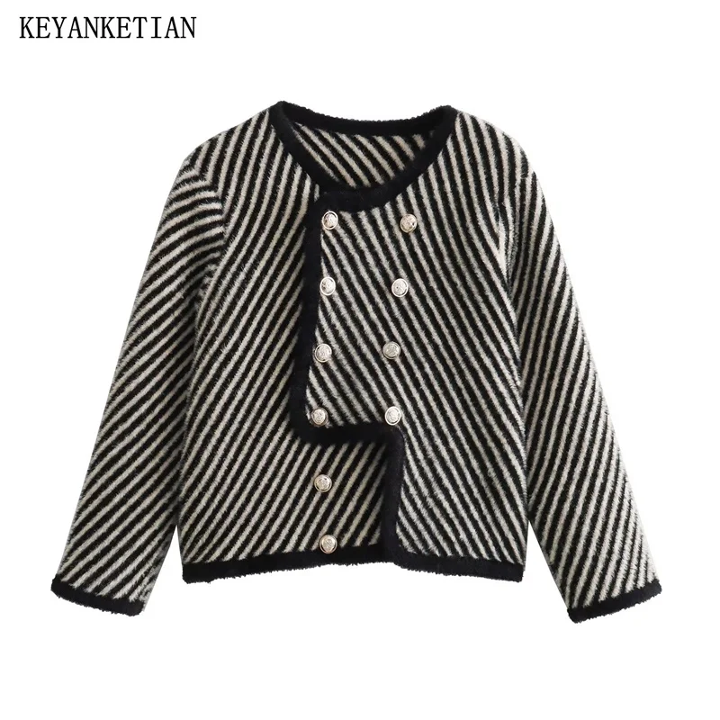 KEYANKETIAN-c-rdigan-de-punto-Jacquard-para-mujer-su-ter-recortado-de ...