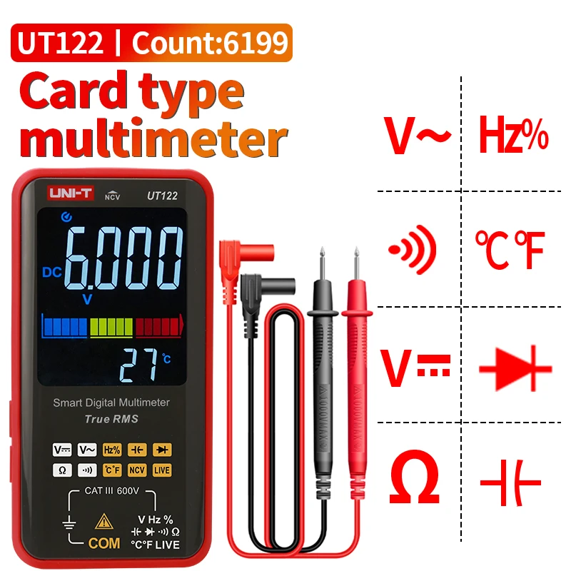 UNI-T UT122 Digital Smart DC/AC Voltage Multimeter Capacitor Diode NCV ...