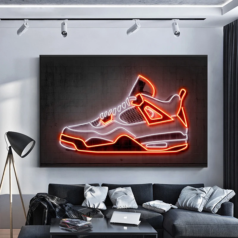 Neon Sign Sneaker Shoes Canvas Paintings Fashion Sport Shoes Posters ...