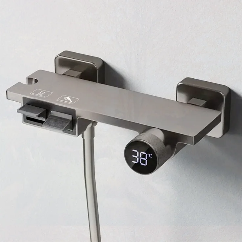 NEW-luxury-bathroom-wall-shower-kit-Gun-grey-display-tap-wall-concealed ...
