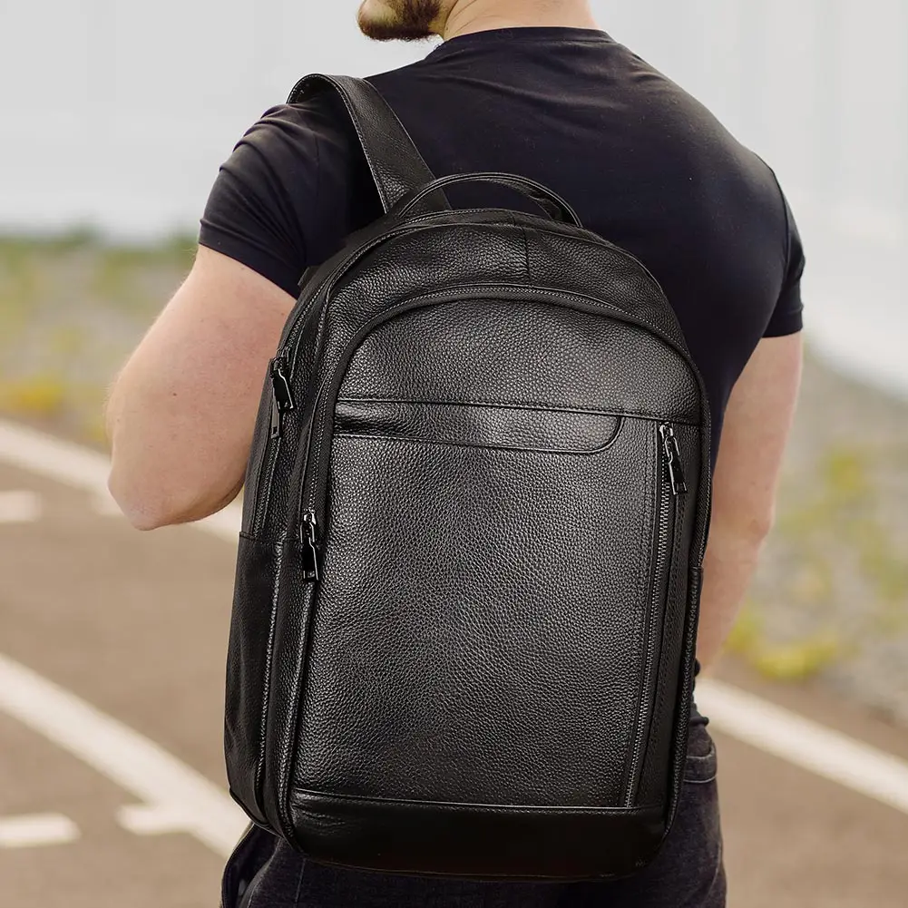 HUMERPAUL High Quality Fashion Genuine 15.6 Inch Leather Backpack ...