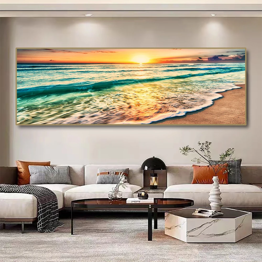 Póster de pared de paisaje de playa Natural moderno, impresiones de puesta de sol sobre el mar ...