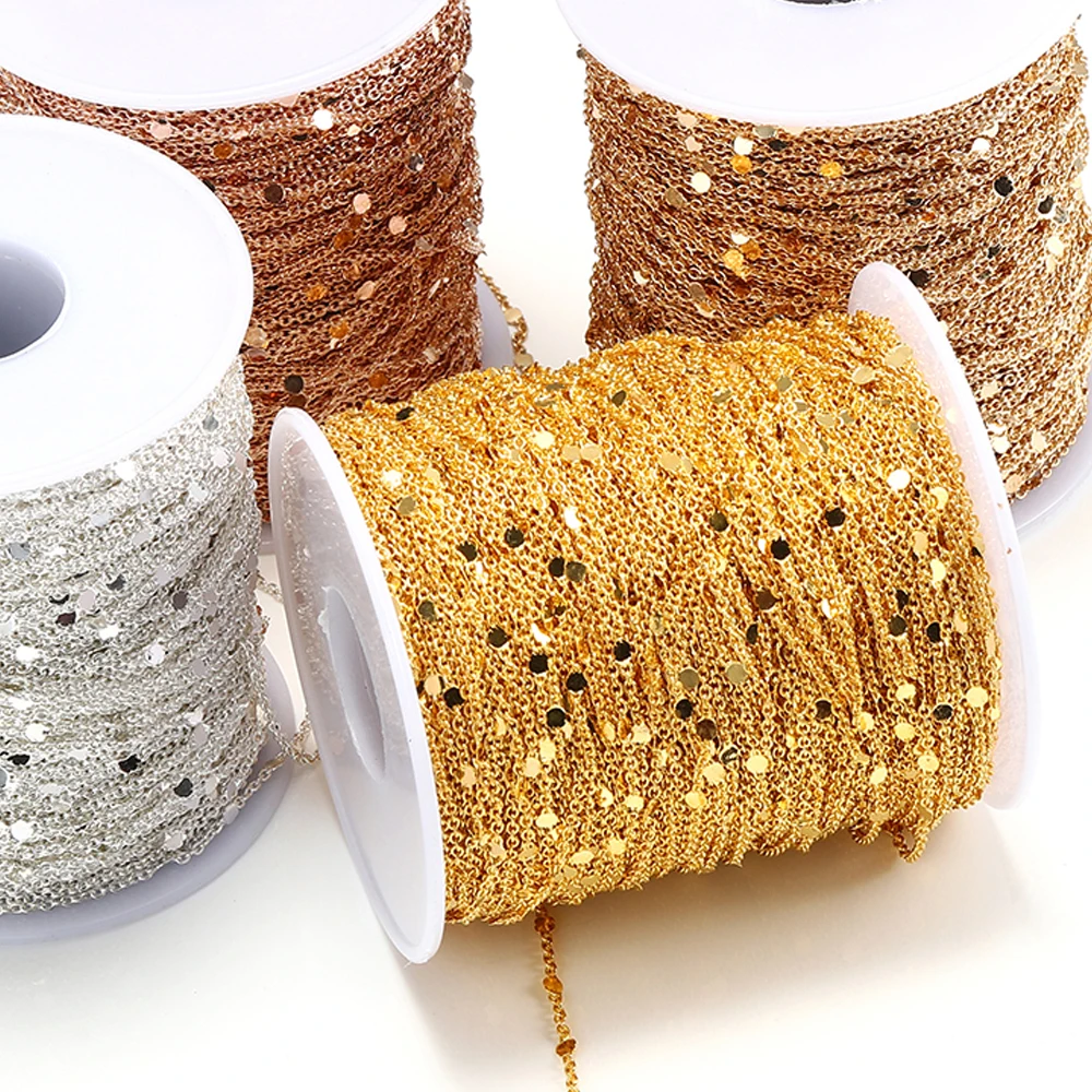 10meters/roll Sequins Chain Gold Silver Necklace Chain Copper Cable ...