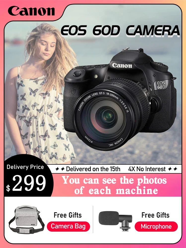 Canon Camera EOS 60D 70D 80D DSLR SLR Digital Compact Camera High Pixel Fotografica Profesional ...