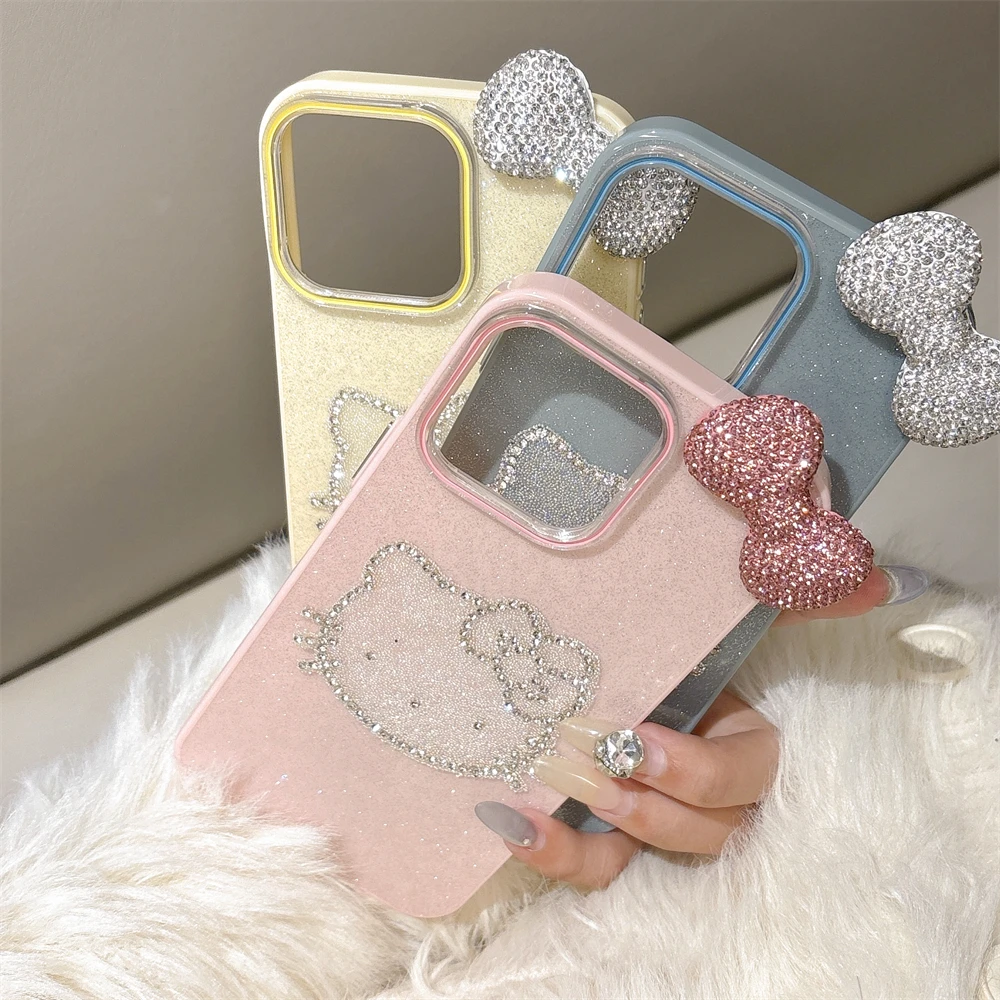 For iPhone 15 16 Pro Max Candy Glitter Cute Diamond Hello Kitty Phone ...