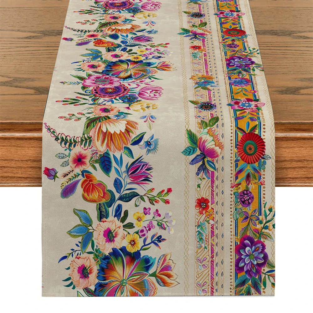 Flowers-Leaves-Wildflowers-Table-Runner-Kitchen-Dining-Table-Decoration ...