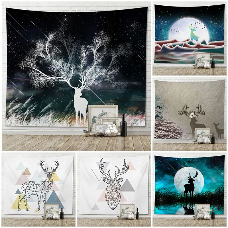 3D-Elk-Deer-Antlers-Fabric-Wall-Tapestry-Fashion-Home-Dorm-Bedroom ...