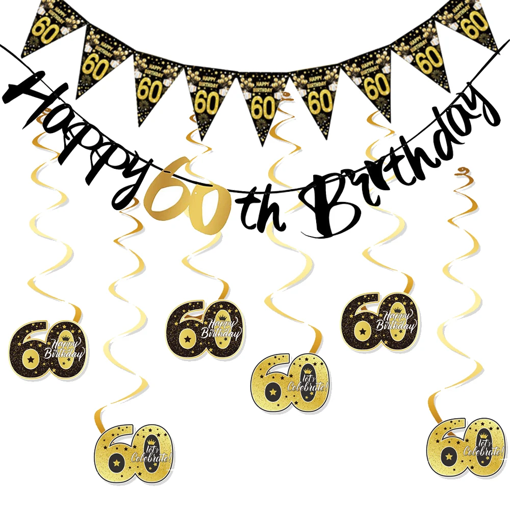 60th Birthday Swirls Streamers Hanging Swirls Happy Birthday Banner ...