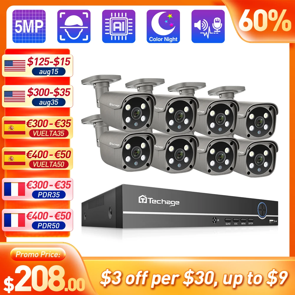 Techage 8ch 5mp Security Camera System Cctv Video Surveillance Kit ...