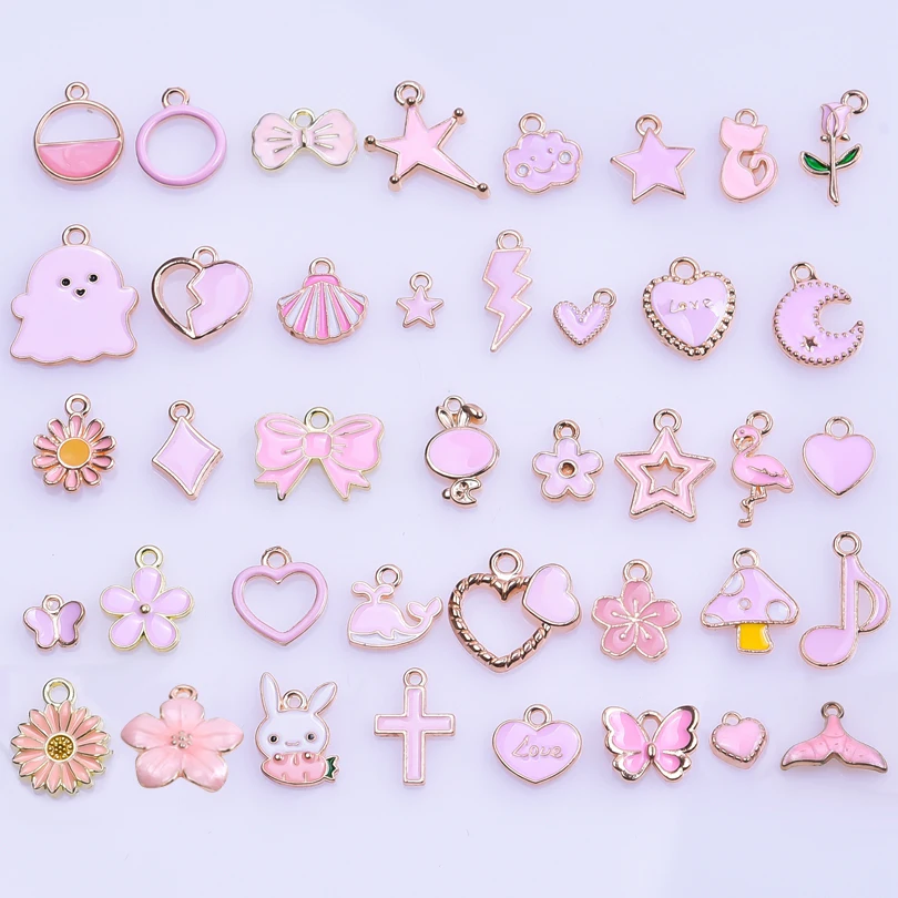 40pcs-Lot-Cute-Pink-Enamel-Charm-Daisy-Rose-Flower-Accessories-Heart ...