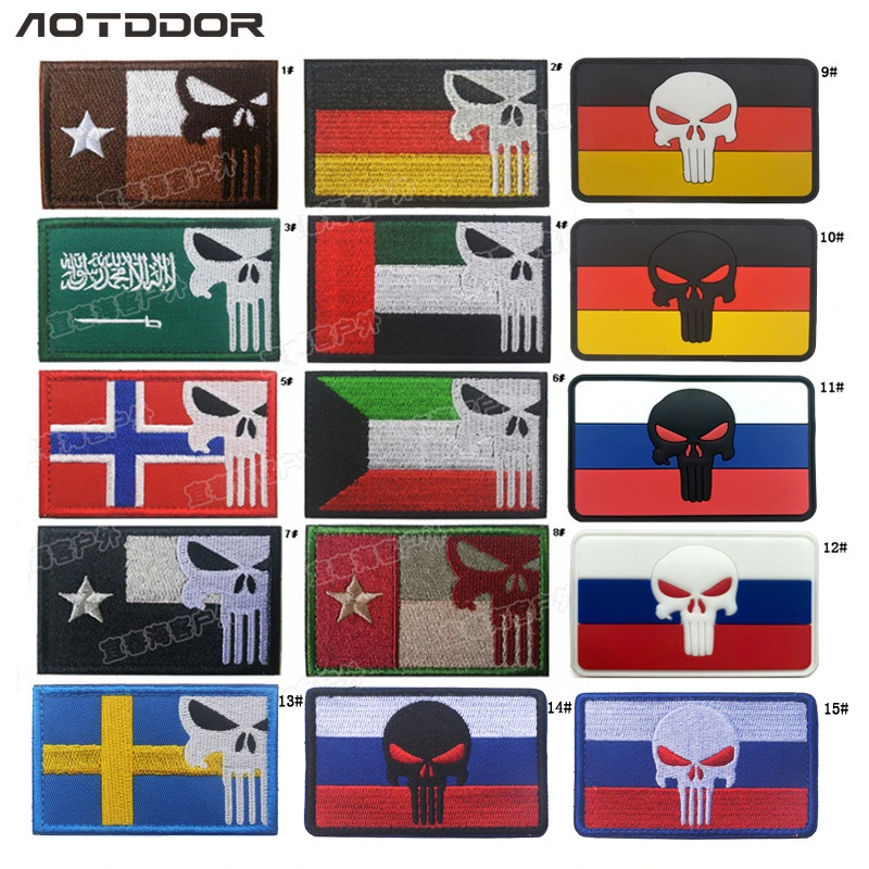 Punisher National Flag Embroidery Hook&loop Patch Russia Germany Norway ...