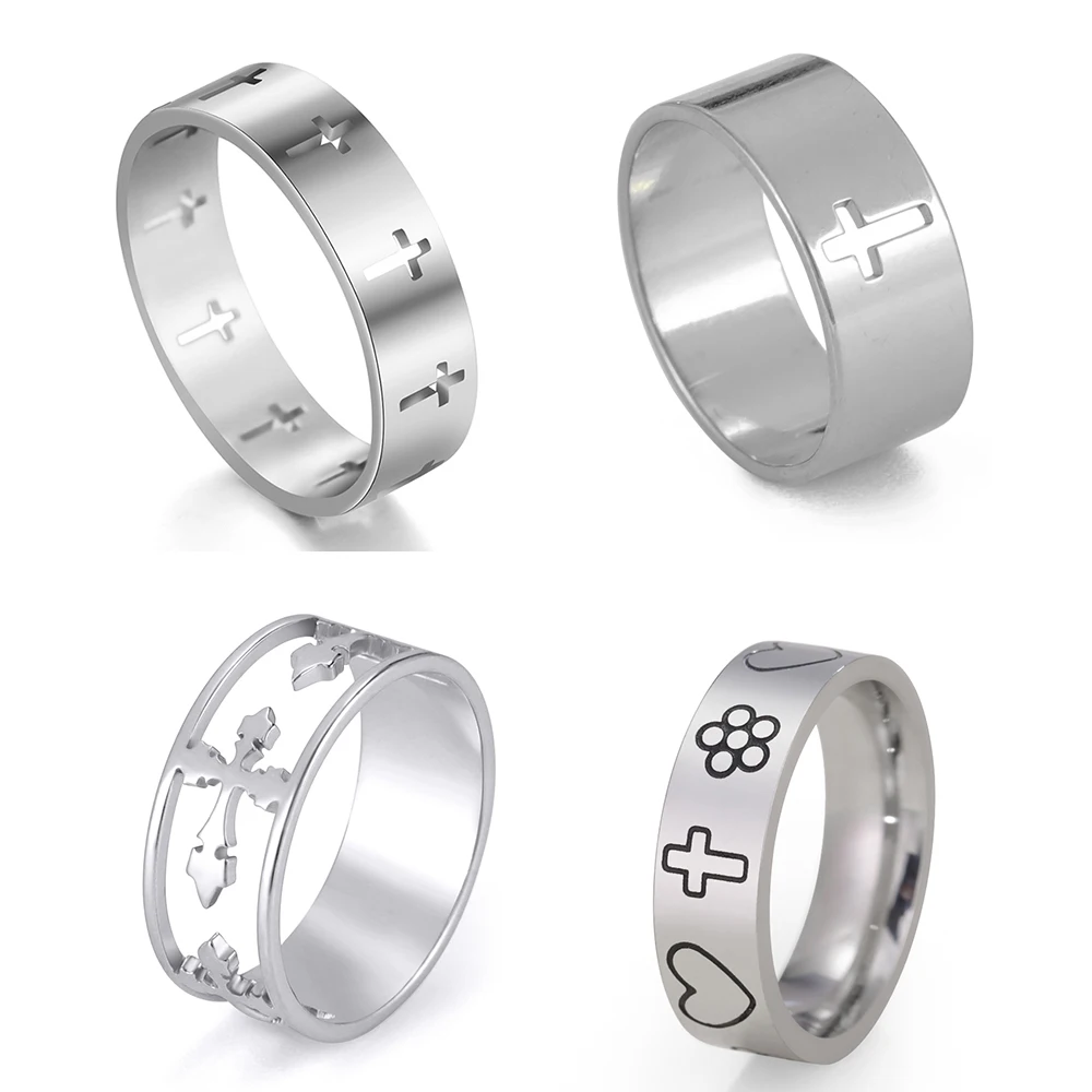 Teamer Cross Jesus Wide Finger Ring for Women Men Stainless Steel ...