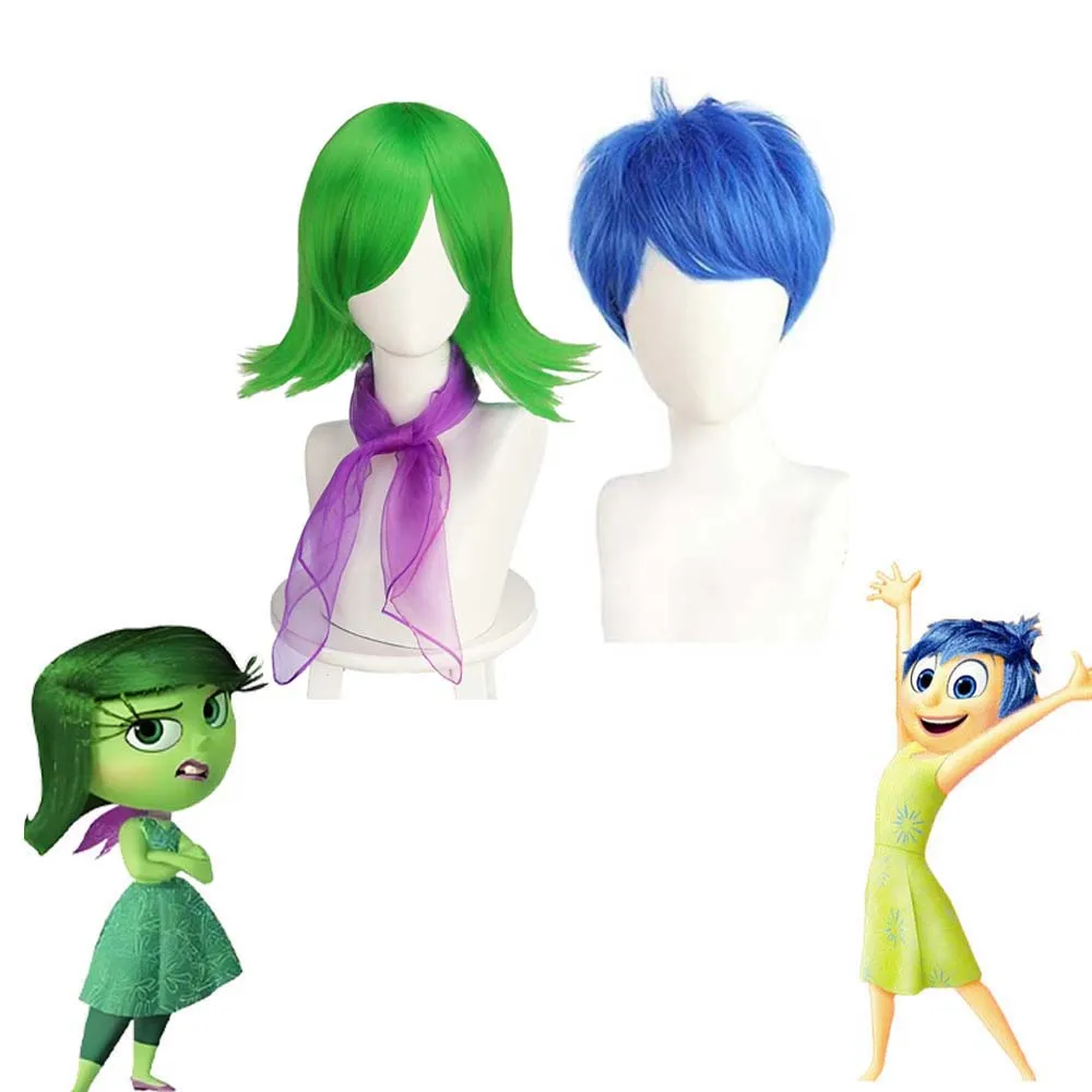 Inside-Out-2-Disgust-Joy-Cosplay-Wig-Green-Blue-Short-Hair-Movie ...