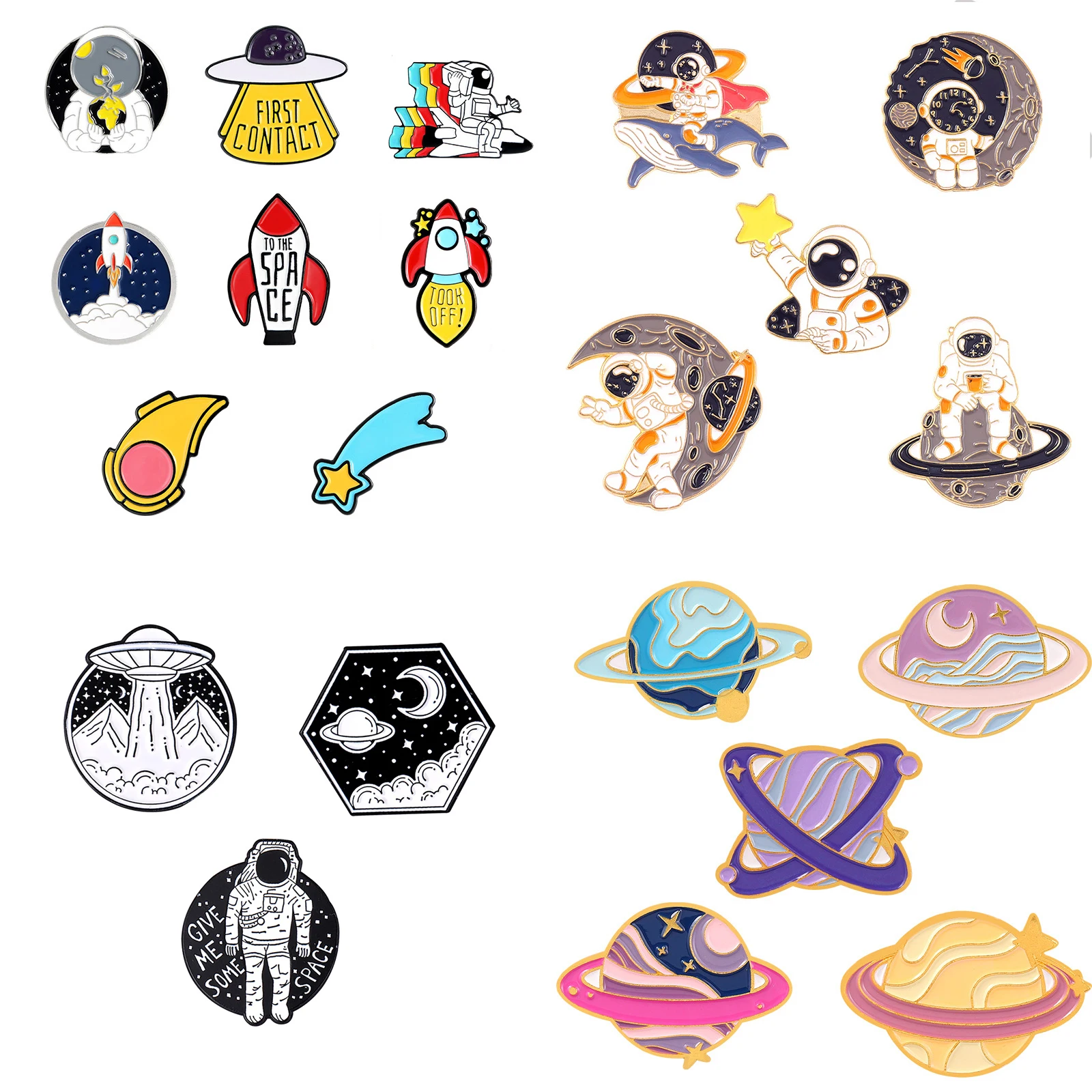 Astronauta planeta foguete céu estrelado broche de metal mochila ...