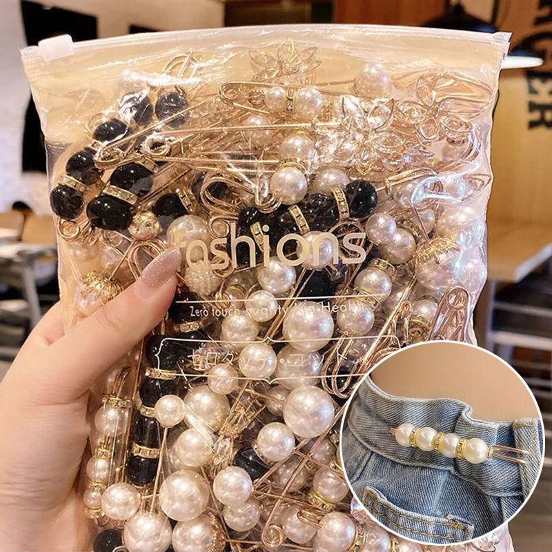 6pc Pearl Brooches Set Waist Buckle Cardigan Jeans Button Brooch Pins ...