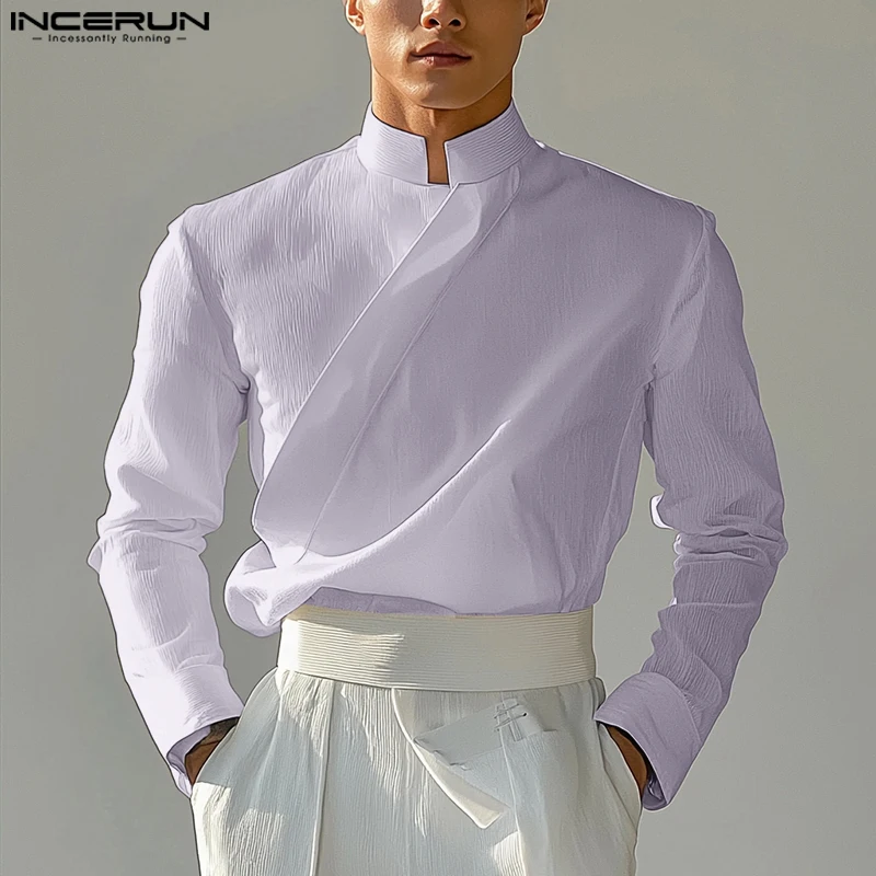 INCERUN Tops 2025 American Style Fashion New Men's Solid Simple Shirt ...