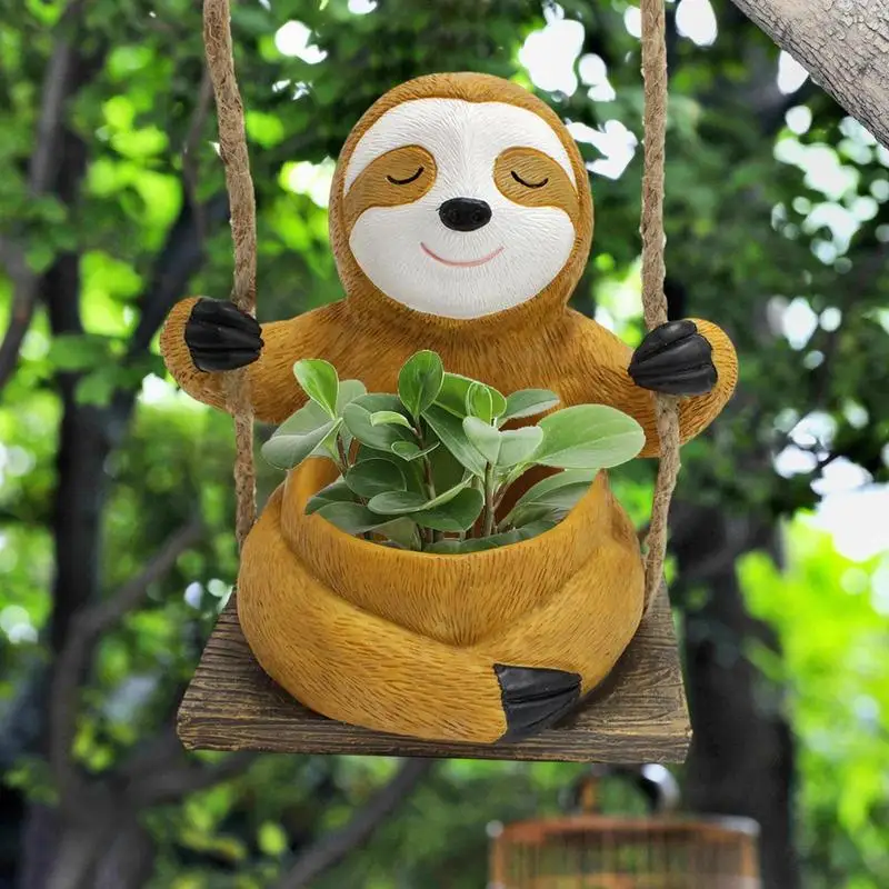Swing Sloth Planter Resin Sloth Flower Pots Cute Sloth Shape home ...