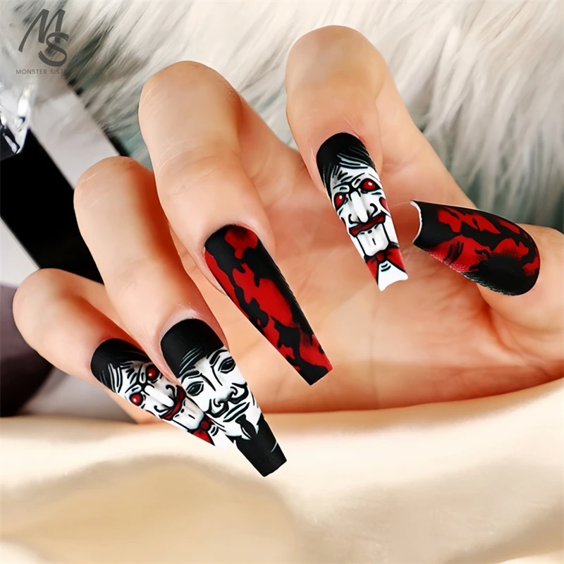 24-Pieces-Fake-Pressed-Nails-False-Nails-Halloween-Demon-Grimace-Scrubs ...
