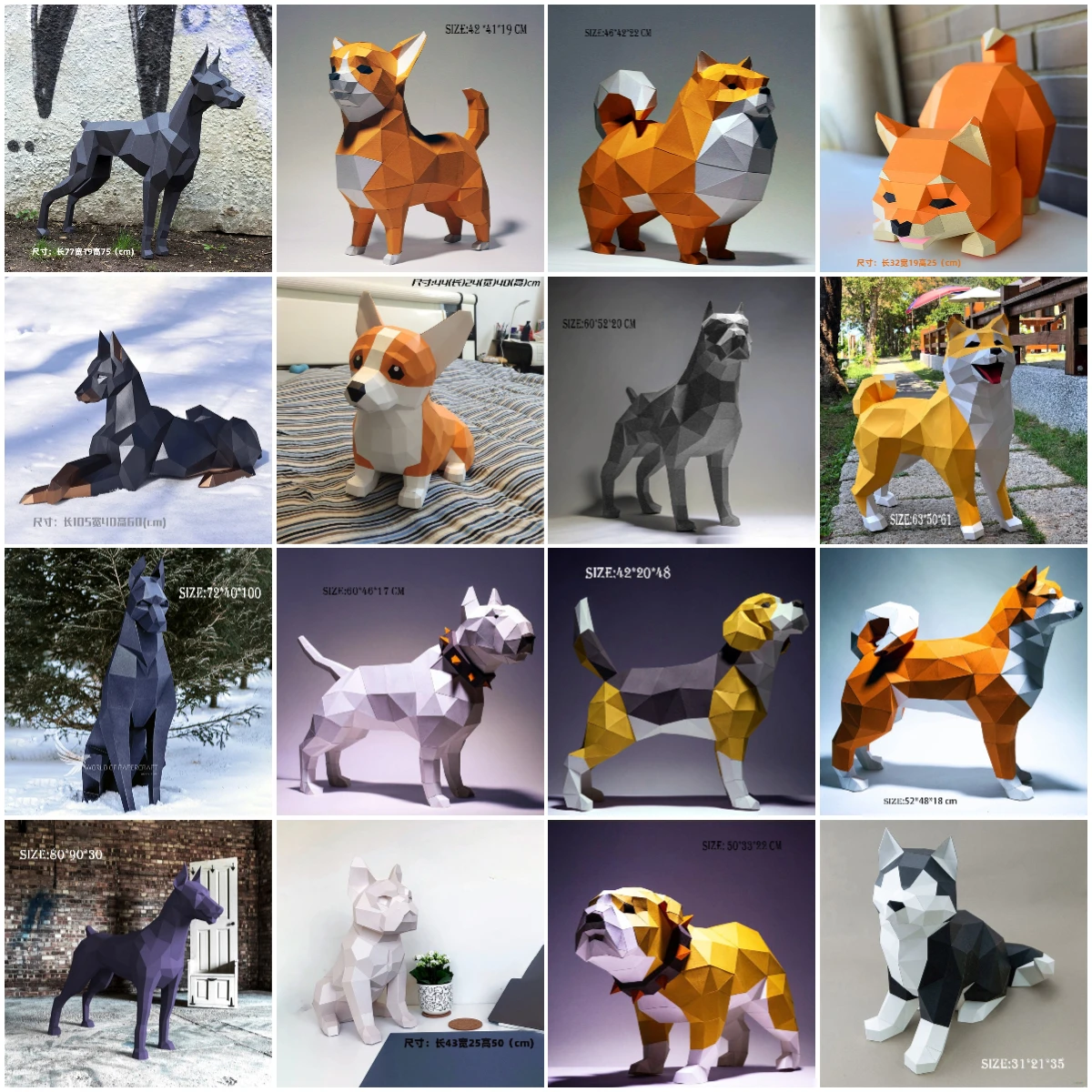 Doberman Shiba Inu Bulldog Dog Paper Model Origami 3D Papercraft Home ...