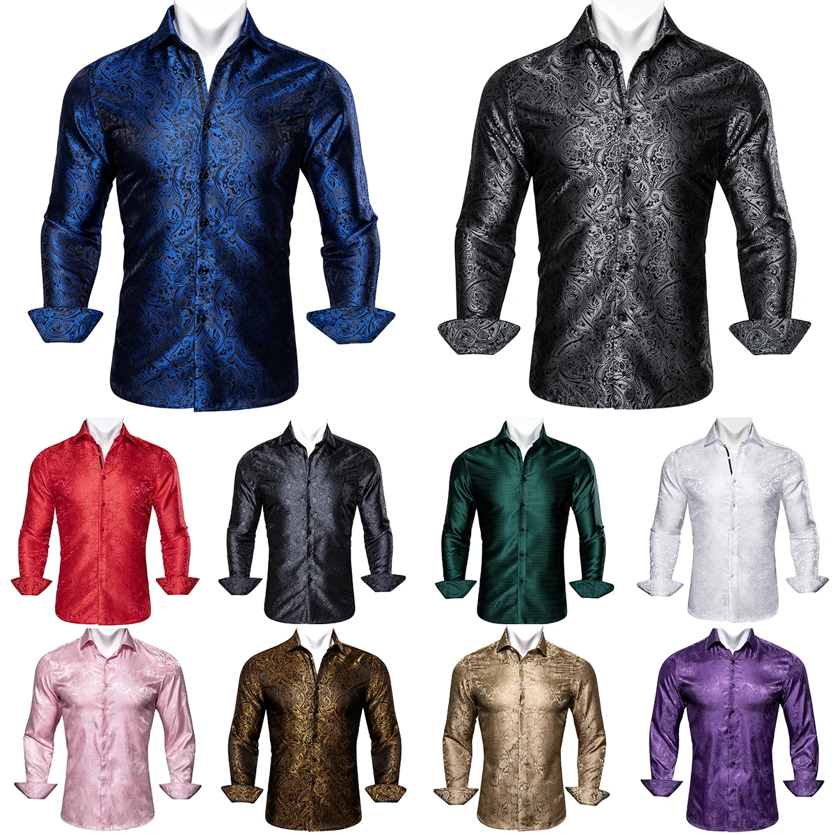 Designer-Silk-Shirts-for-Men-Blue-Black-Red-Green-White-Gold-Pink-Brown ...