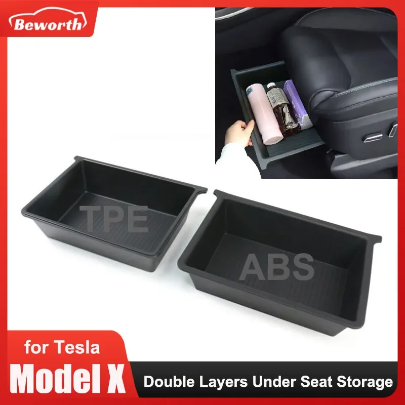 For-Tesla-Model-X-Under-Seat-Storage-Box-Case-Organizer-TPE-ABS-Dual ...