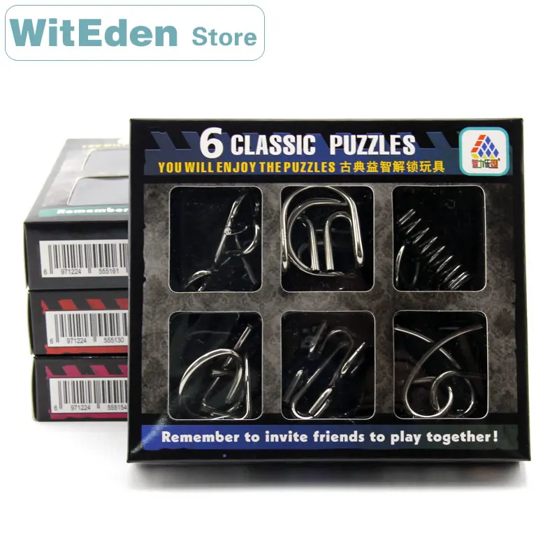 3D Metal Wire Puzzles 6PCS/Sets Intelligence Buckle Classic Knot 9 Ring ...