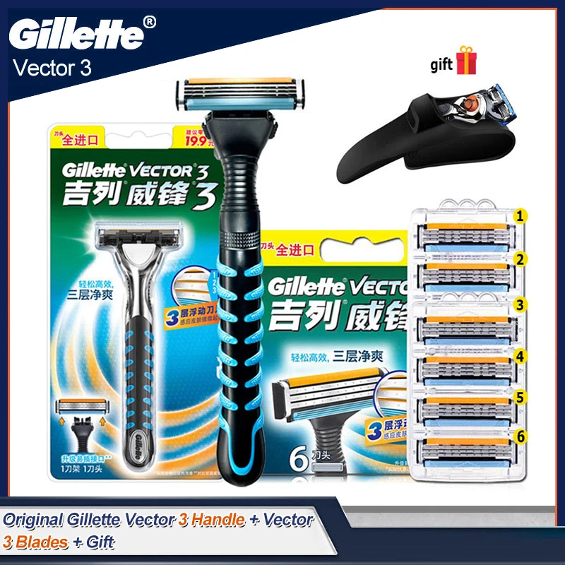 Gillette-Vector-3-Razor-Shaving-Blades-Safety-Razors-Men-s-Beard-Hair ...