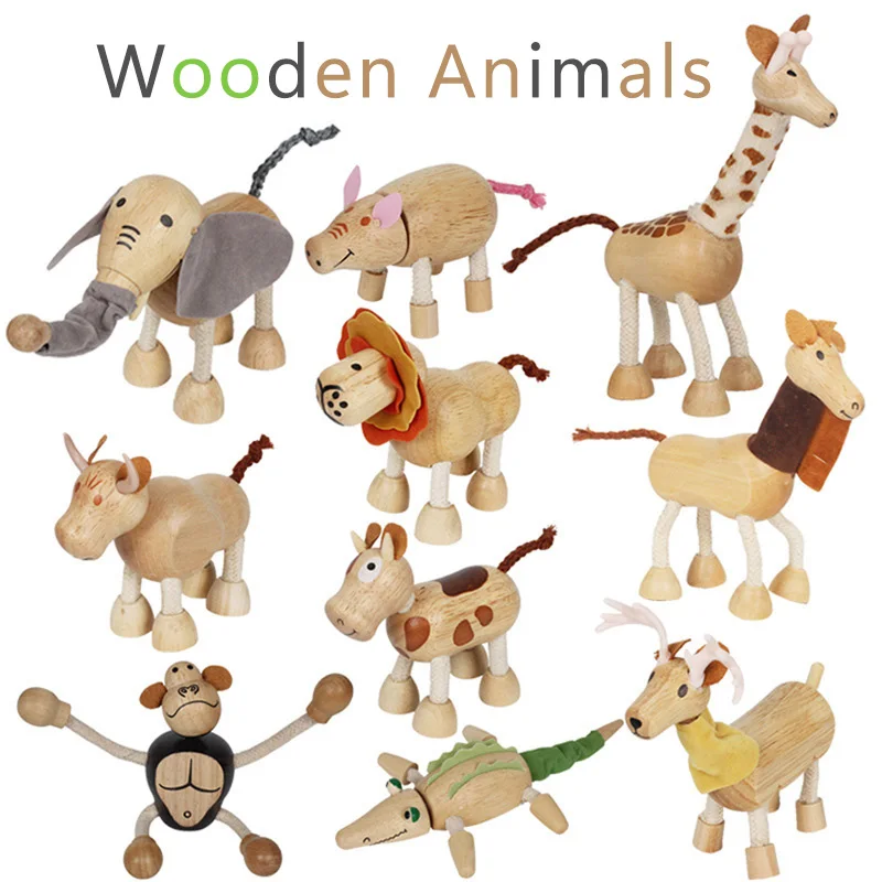 Wooden-Action-Toy-Figures-Simulation-Animal-Movable-Joint-Model-Doll ...