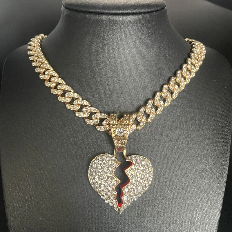 Iced-Out-Broken-Heart-Necklace-For-Men-Women-Heart-Pendant-Necklaces ...