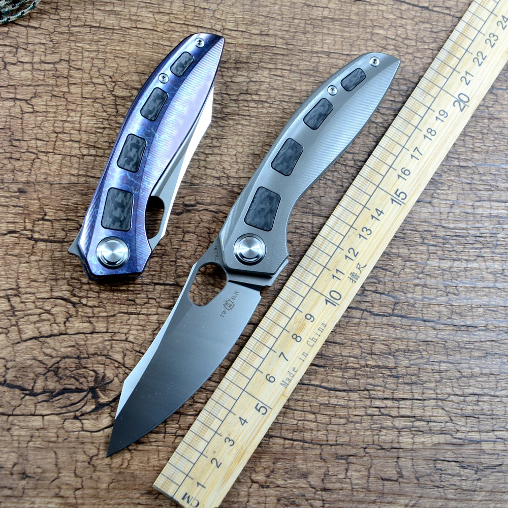 TWO-SUN-M390-Satin-Blade-Gray-or-Color-Titanium-Handle-Folding-Knife ...