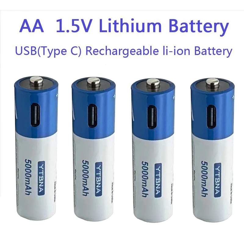 Original-USB-AA-Rechargeable-Batteries-1-5V-5000-mAh-Li-ion-Battery-For ...