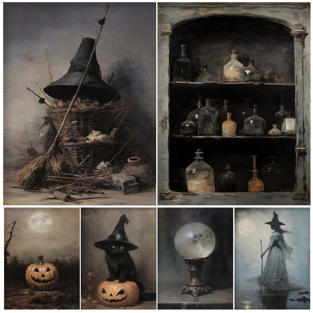 Magic-Witchy-Potion-Witchy-Broom-Spells-Witchcraft-Books-Vintage-Wall ...