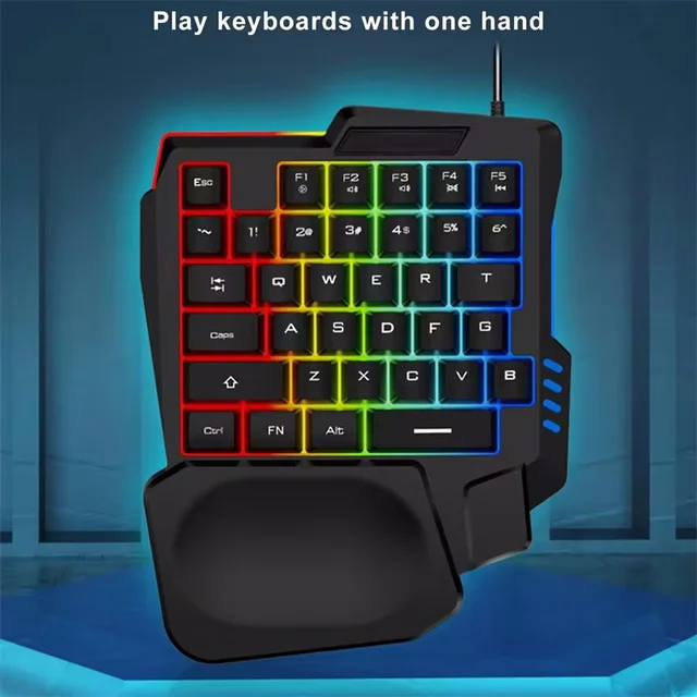 35 Keys Usb Keyboard One-Handed Wired Rgb Luminous Gaming Keyboards for ...