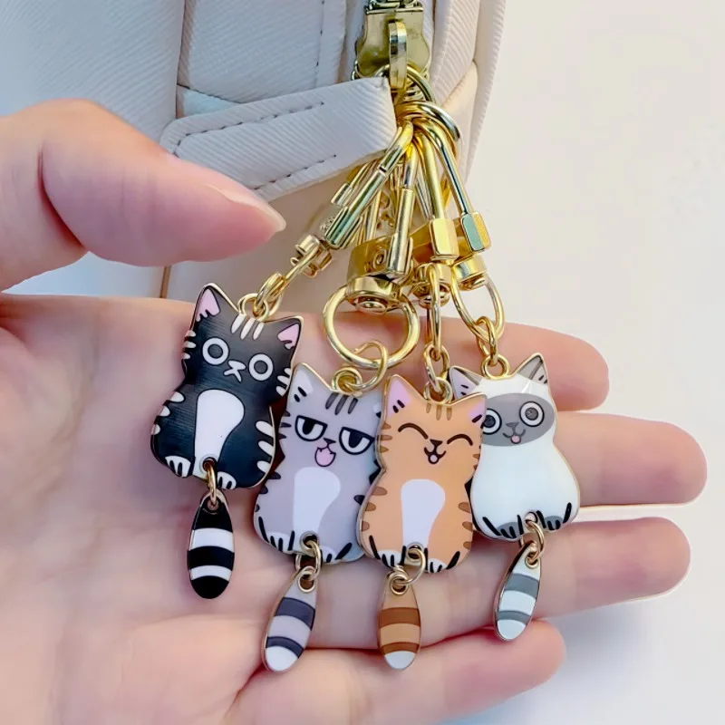 New Fun Enamel Cat Keychain Charms Cartoon Cute Metal Animal Key Chain ...