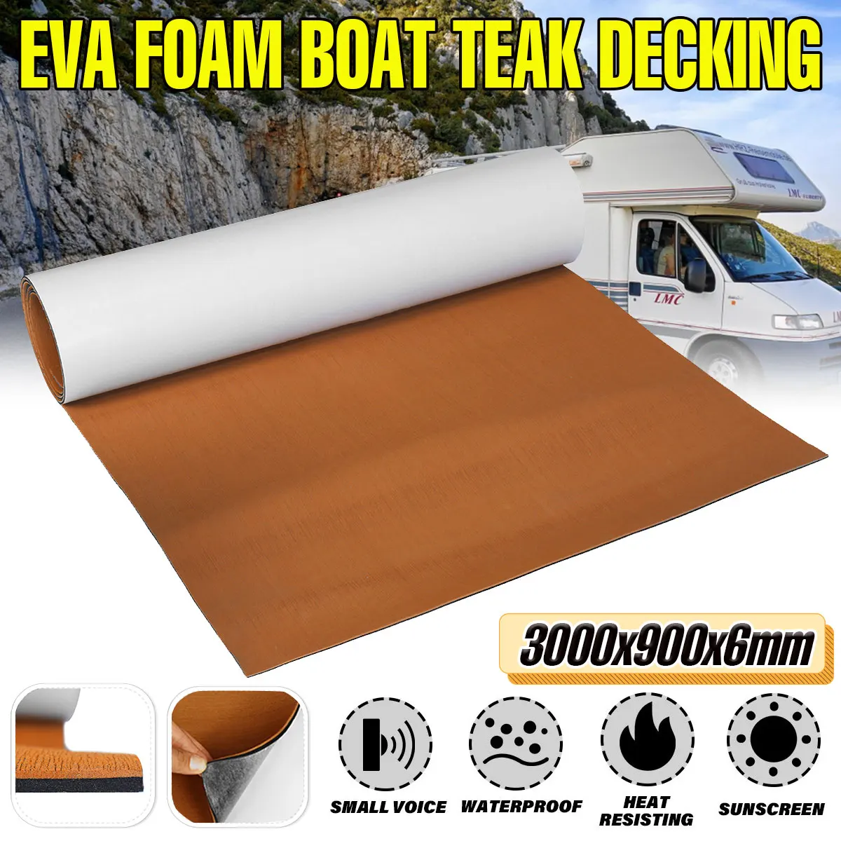 3000Mm-600Mm Eva Foam Faux Teak Boot Decking Mat Bruin Dek Vel Jacht ...
