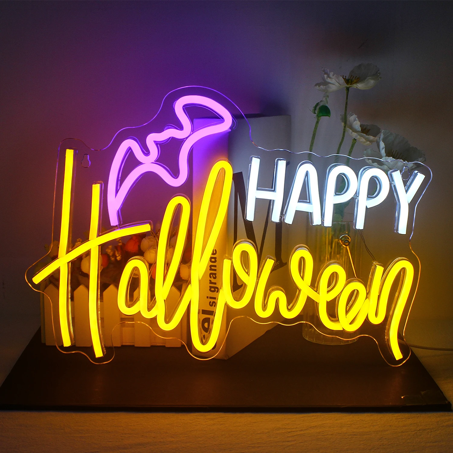 Happy-Halloween-Neon-Signs-LED-Neon-Lights-Yellow-White-Letter-Light-Up ...